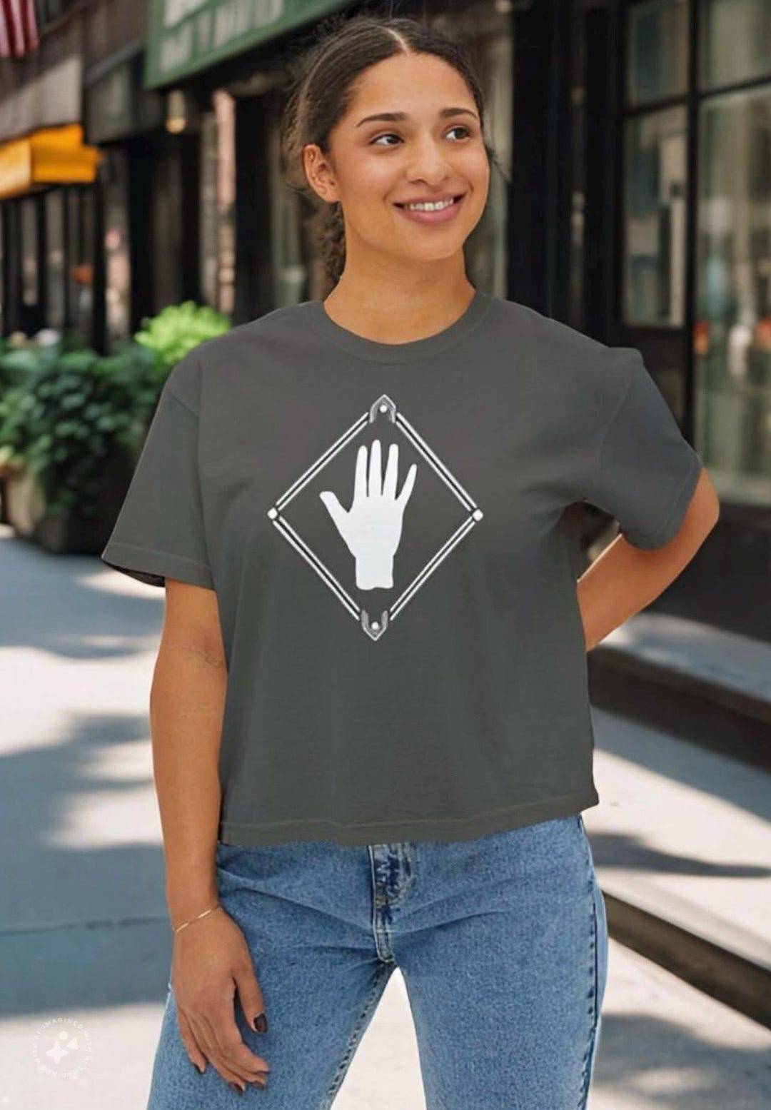 Retro Hand Symbol Boxy Tee: Ethically Sourced Cotton, Unique Design - Etsy