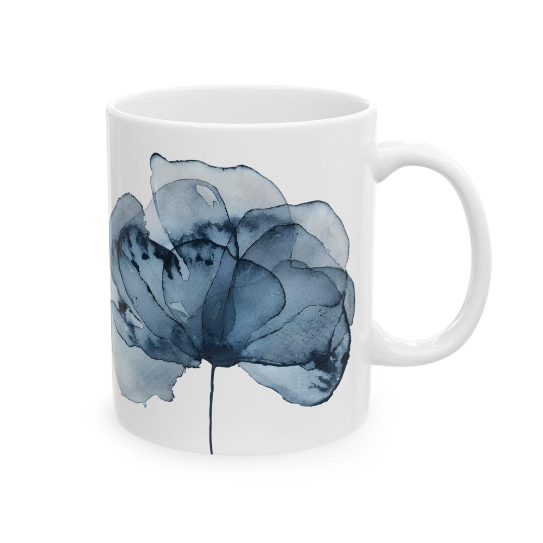 Blue Flower Watercolor Ceramic Mug - Floral Coffee Tea Cup - Etsy