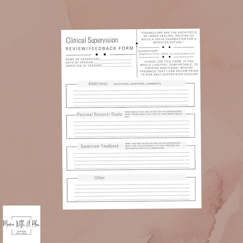Clinical Supervision Session Form Note + Review/ Feedback Form ...