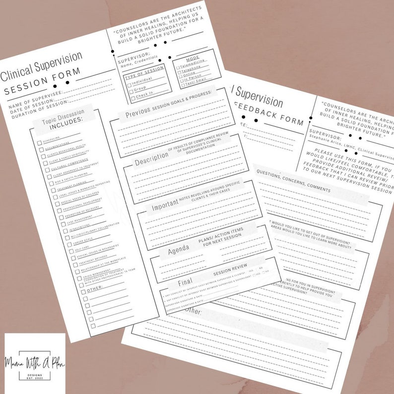 Clinical Supervision Session Form Note + Review/ Feedback Form ...