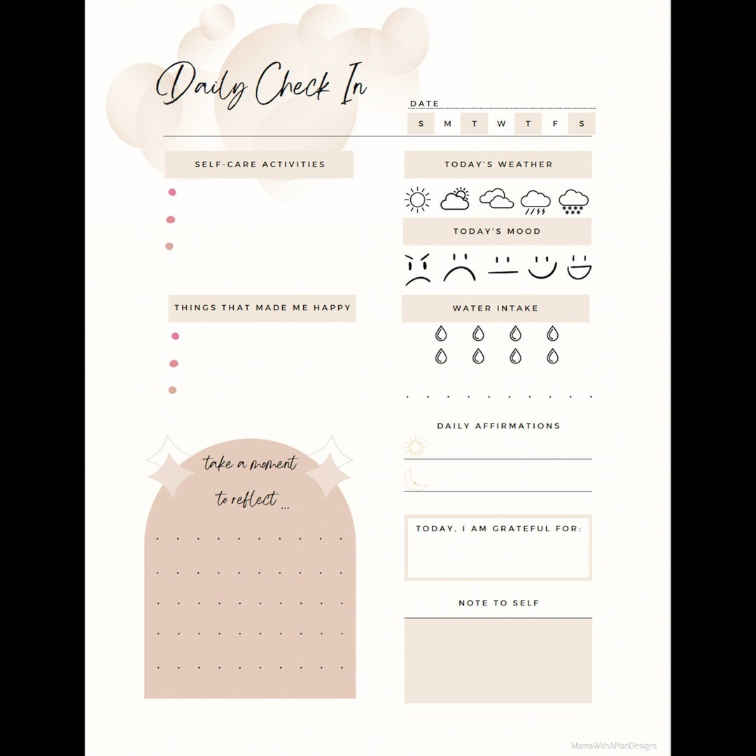 Daily Check-in Digital Template Worksheet Mental Health - Etsy