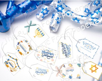 Printable Hanukkah Gift Tags, Menorah Hanukkah Tags, Gift Tags, Happy ...
