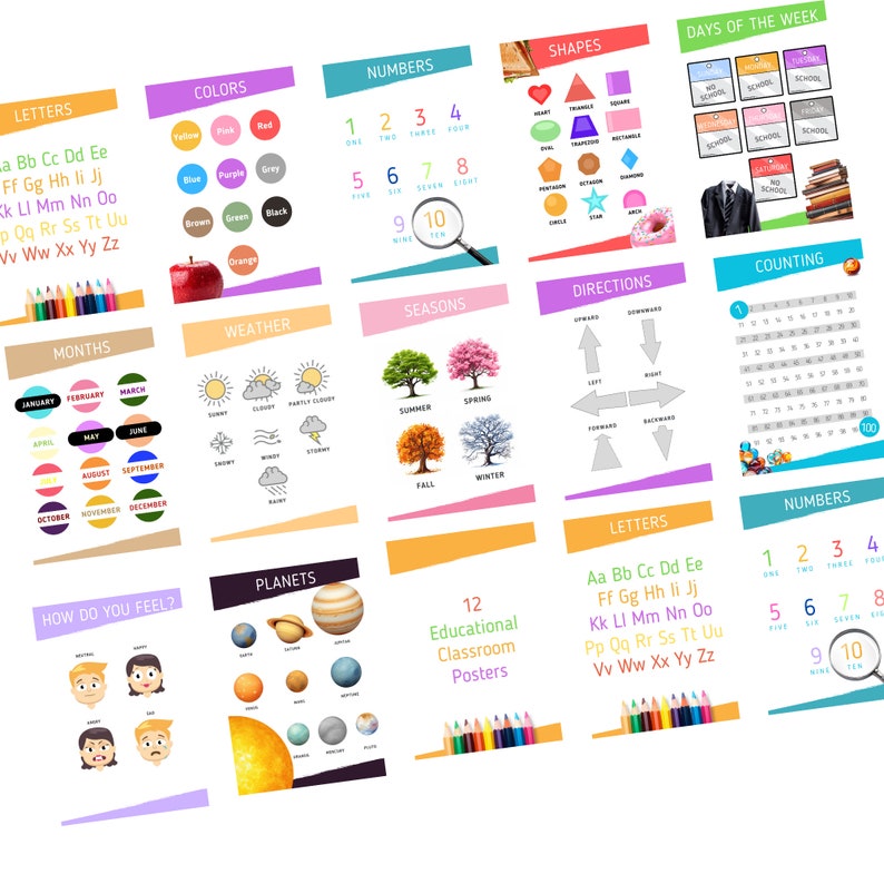 Set of 12 Educational Posters. Instant Download, Printable - Etsy