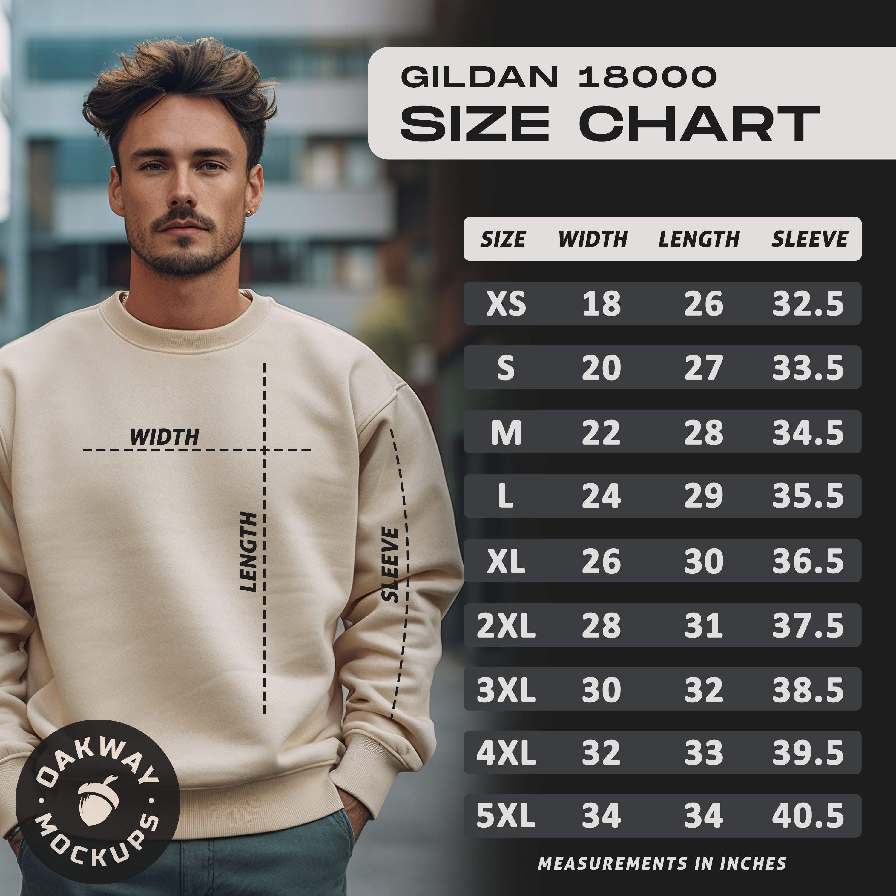 Gildan 18000 Size Chart Size Guide for Gildan 18000 in - Etsy