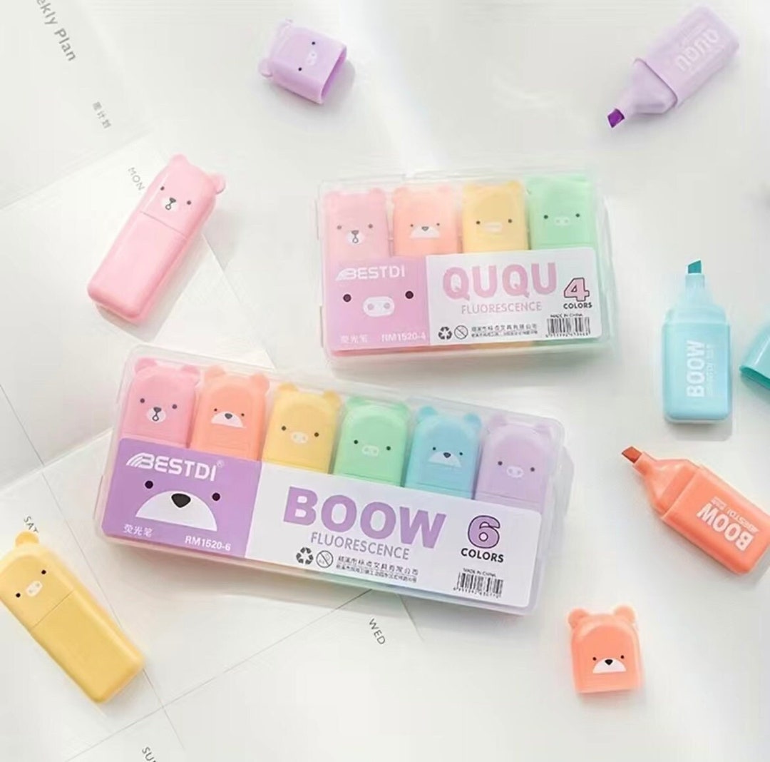 Kawaii Mini Bear Pastel Highlighter Set Cute Colored Markers - Etsy