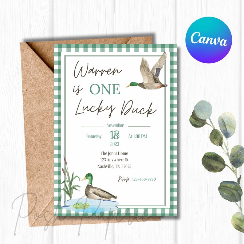 One Lucky Duck First Birthday Editable Invitation Template - Etsy