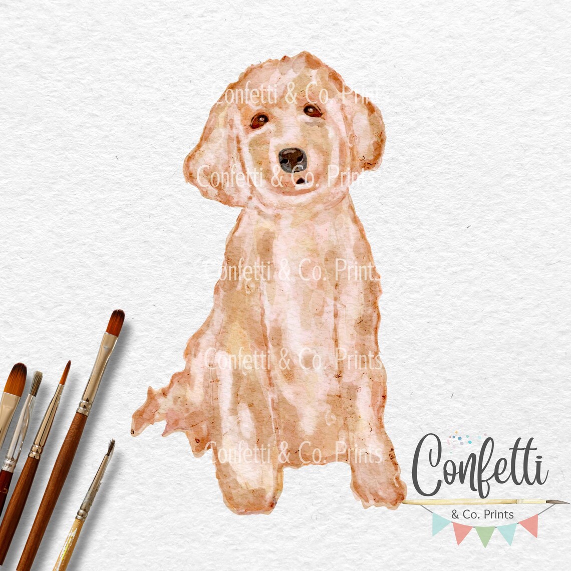Watercolor Golden Doodle Dog PNG Clipart for Invitations or ...
