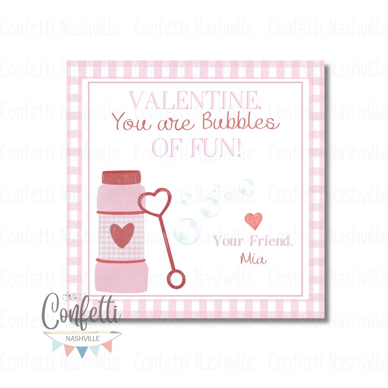 Printable Valentine Bubbles Class Treat Card- Editable Valentine - Etsy