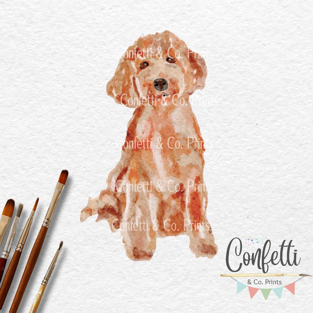 Watercolor Golden Doodle Dog PNG Clipart for Invitations or ...
