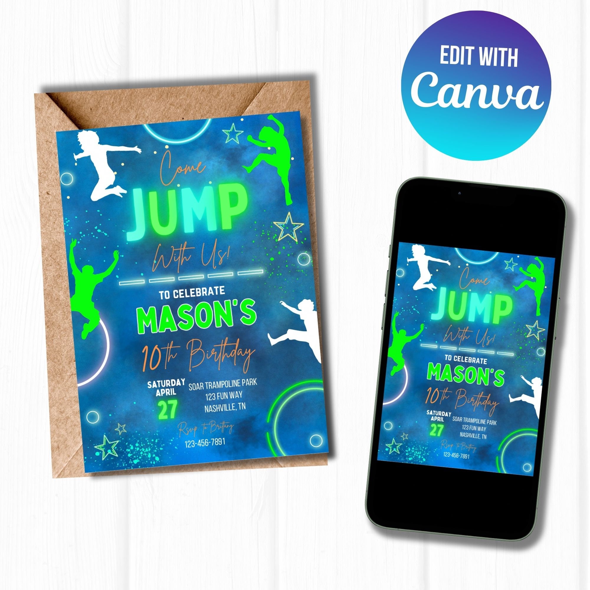 Jump Trampoline Editable Birthday Invitation Template, Digital ...