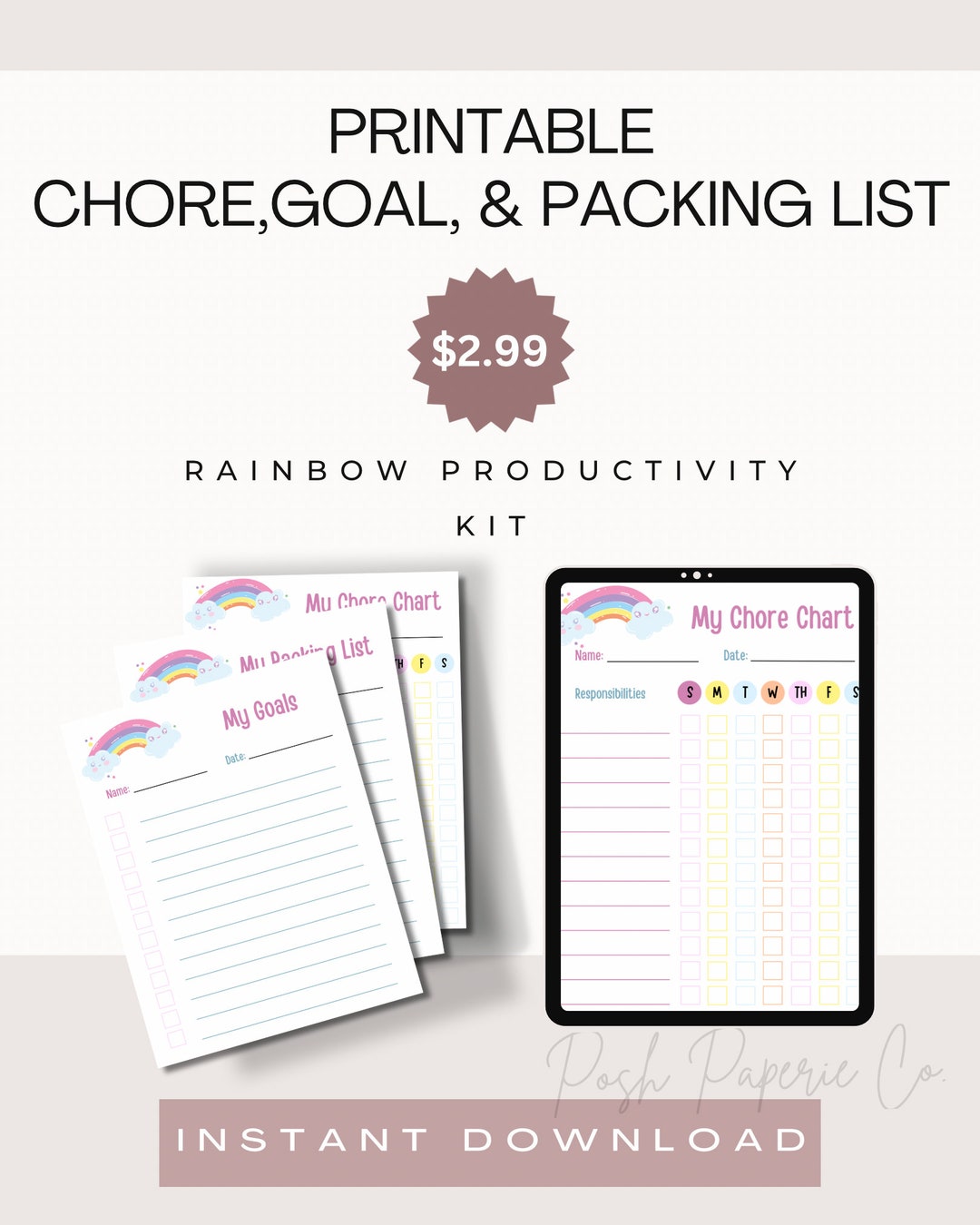 Printable Kids Chore & List Bundle, Packing List, Packing Guide, Chore ...