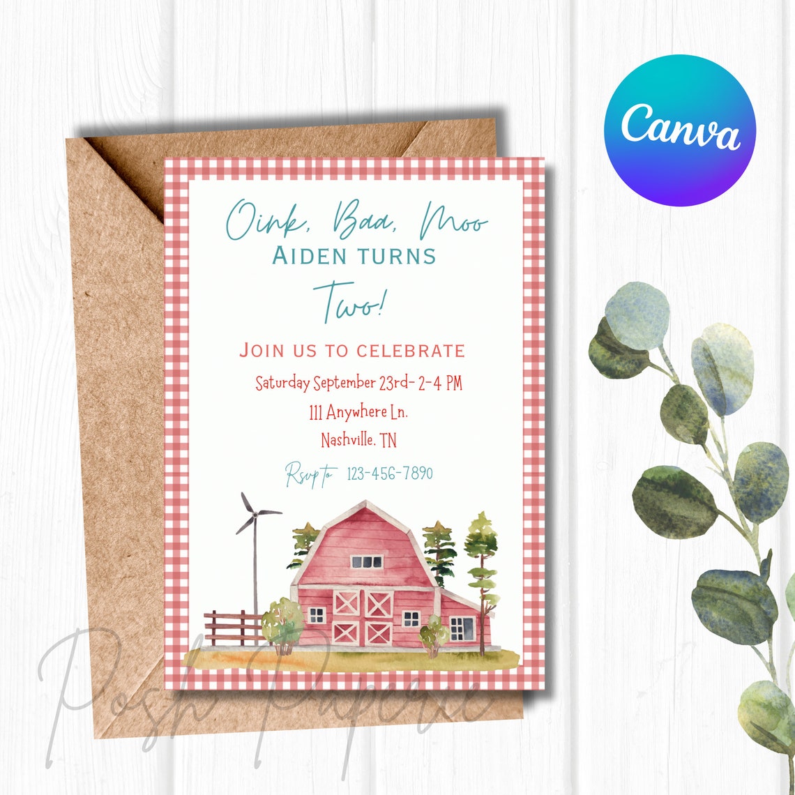 Farm Animal Editable Party Invitation, Oink Baa Moo, Printable Birthday ...