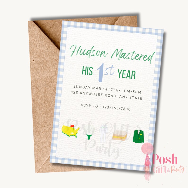 Golf Birthday Invitation: Masters Theme, Editable Template (digital ...