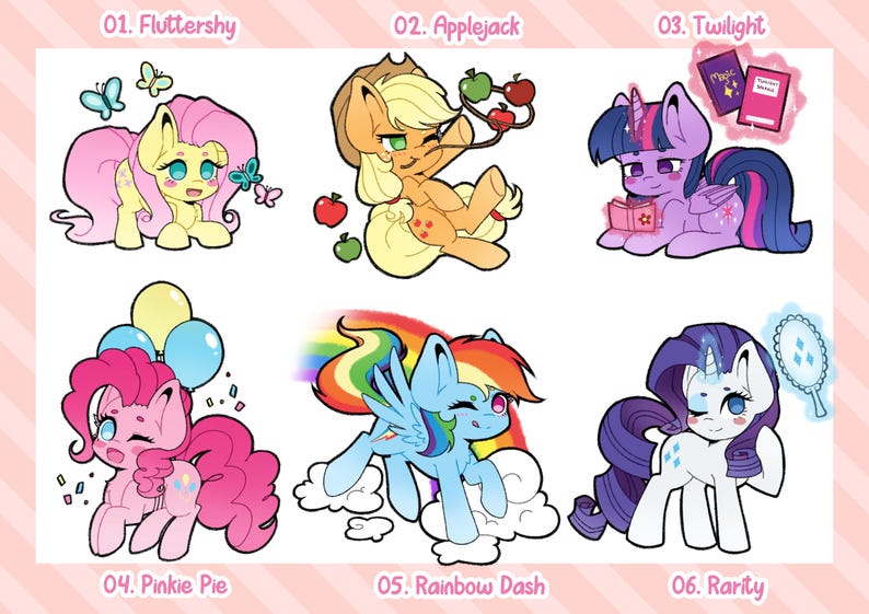 My Little Pony FIM - Fluttershy / Applejack / Twilight Sparkle / Pinkie Pie / Rainbow Dash ...