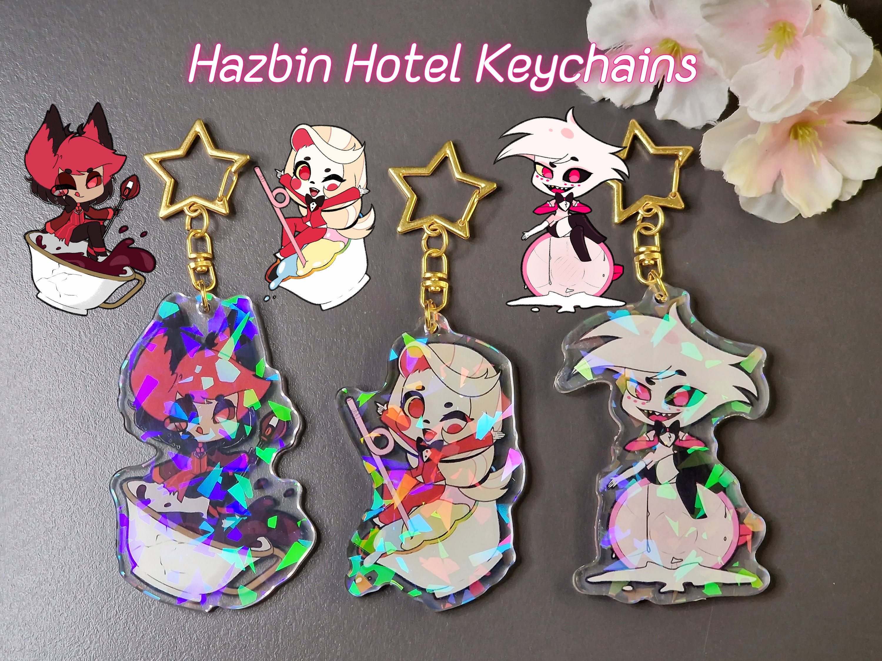 Hazbin Hotel Cup Collection Alastor / Charlie / Angel Dust keychains - Etsy