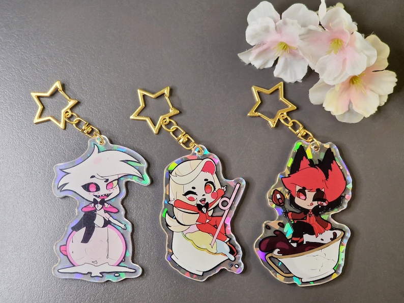 Hazbin Hotel Cup Collection Alastor / Charlie / Angel Dust keychains - Etsy