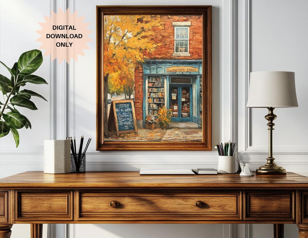 Fall Bookstore Wall Art | Bookstore Fall Print | Autumn Bookstore Print ...