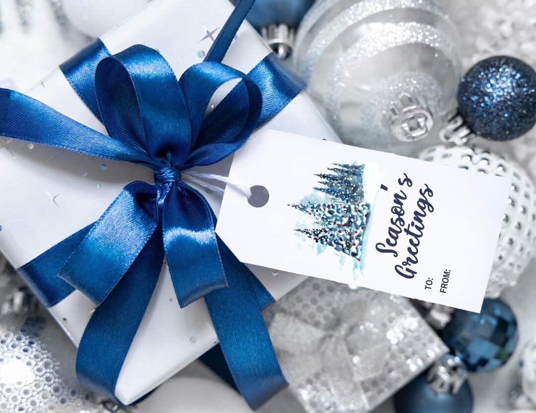 Printable Blue Christmas Gift Tags Modern Blue Holiday Tags Blue Treat ...
