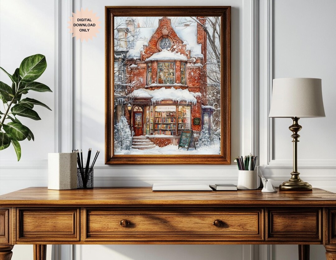Cozy Winter Bookstore Wall Art | Cozy Bookstore | Bookstore in Winter ...