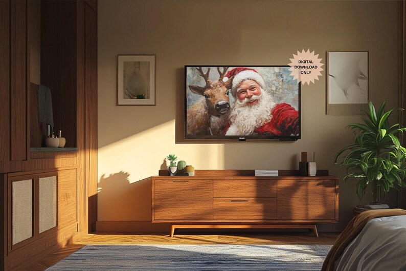 Santa & Reindeer Frame TV | Fun Santa Frame TV | Whimsical Christmas ...