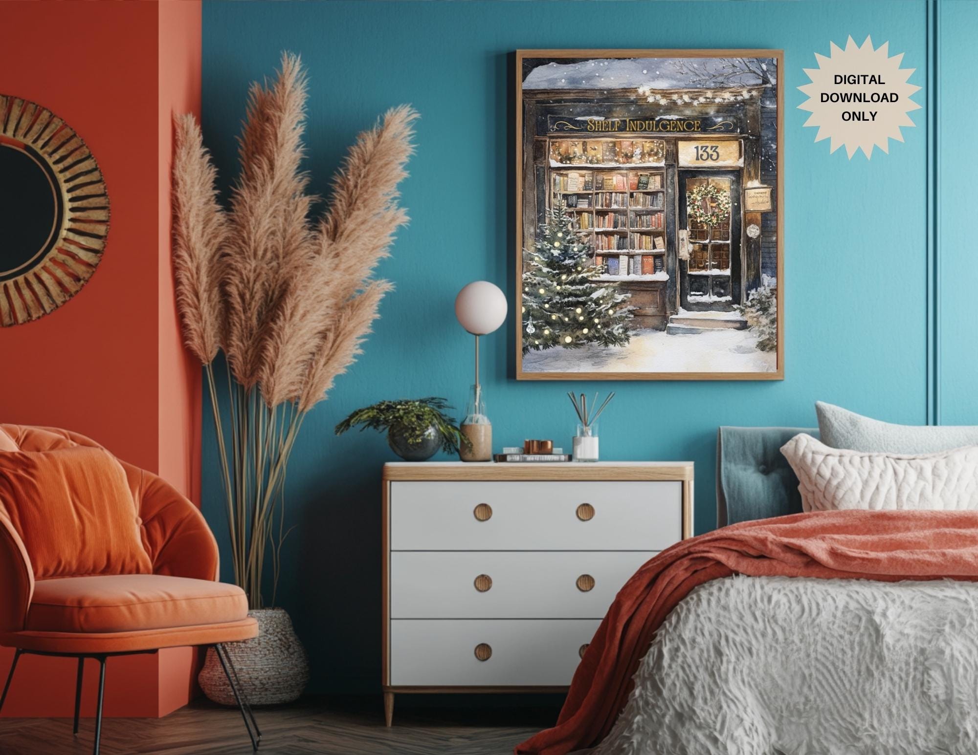 Christmas Bookstore Wall Art | Cozy Bookstore | Bookstore at Christmas ...