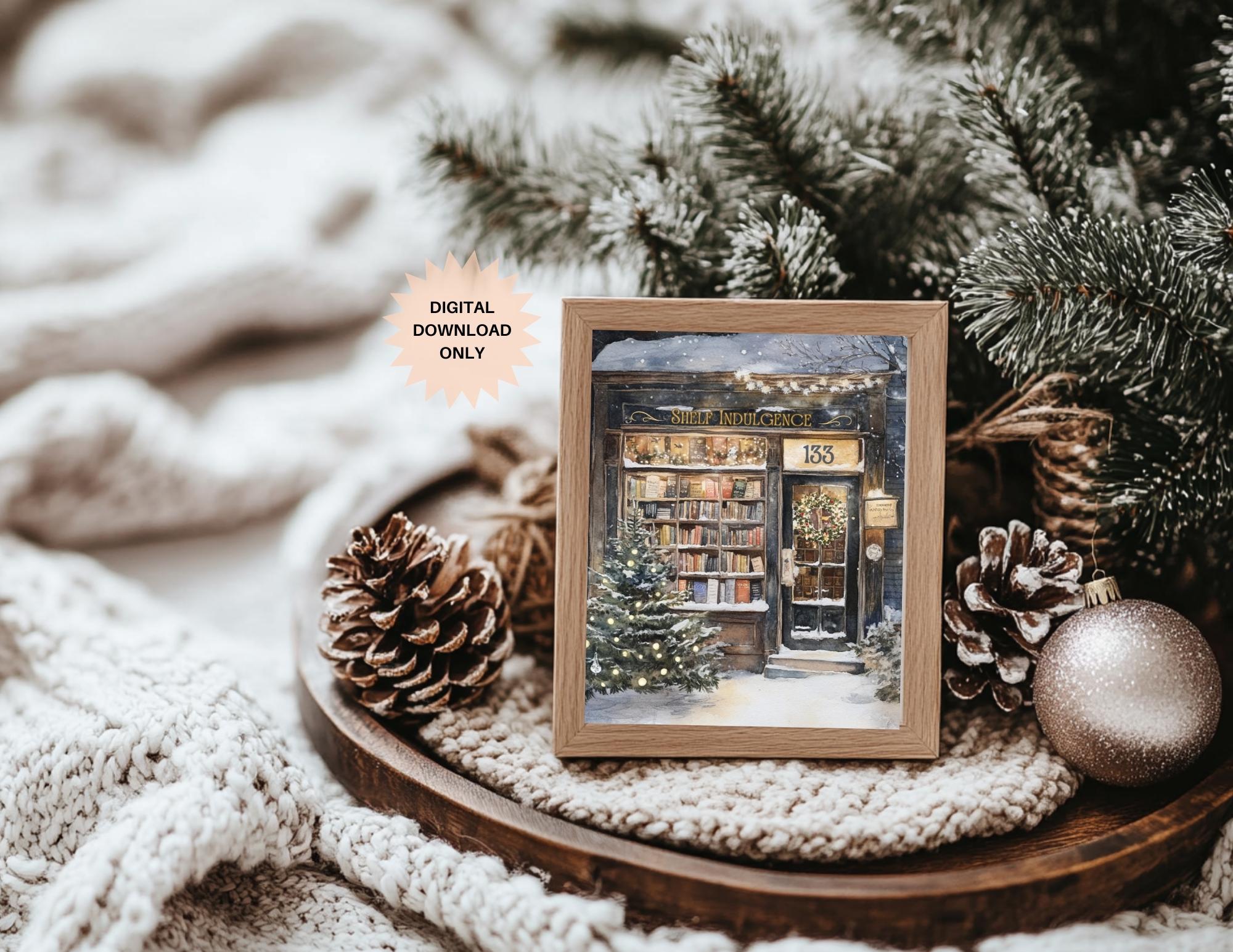Christmas Bookstore Wall Art | Cozy Bookstore | Bookstore at Christmas ...