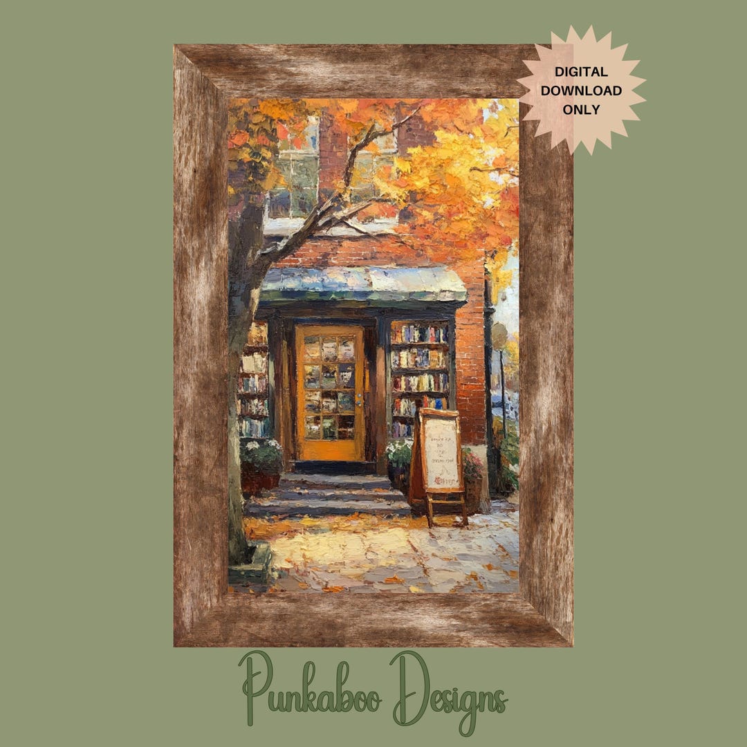 Cozy Fall Bookstore Print | Book Decor | Bookish Decor | Bookshelf ...