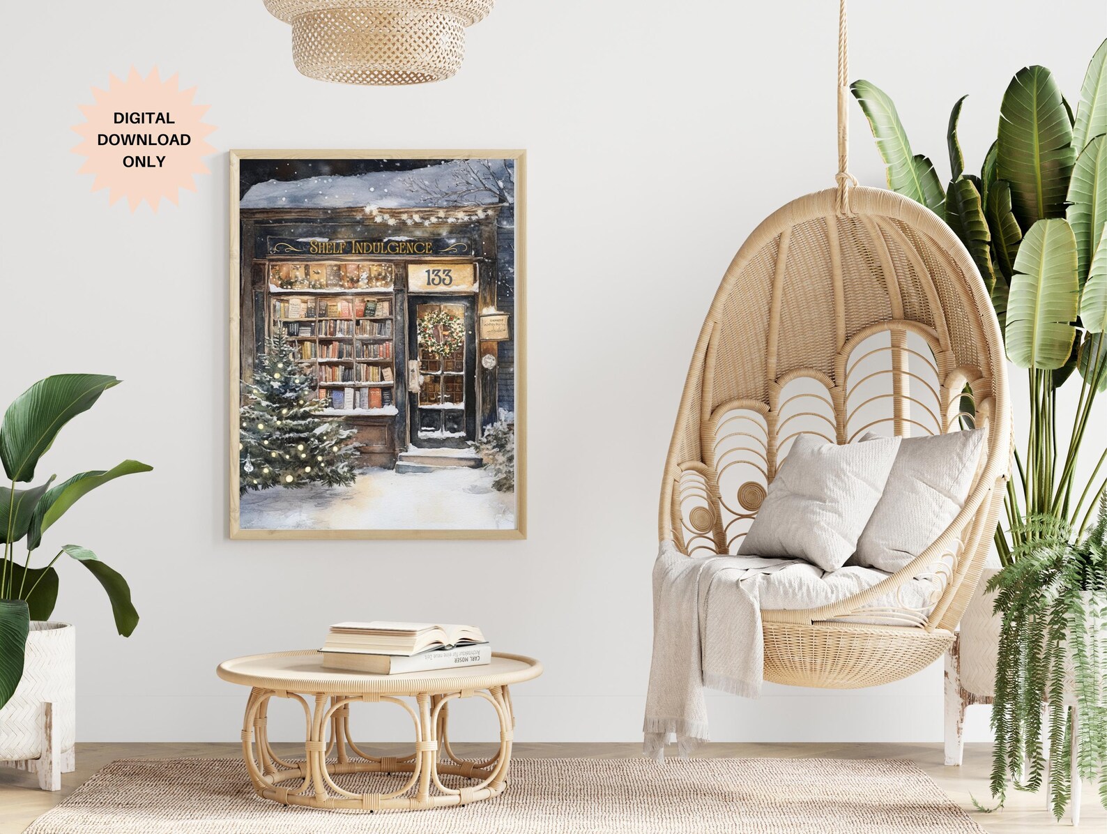 Christmas Bookstore Wall Art | Cozy Bookstore | Bookstore at Christmas ...