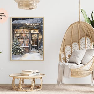 Christmas Bookstore Wall Art | Cozy Bookstore | Bookstore at Christmas ...
