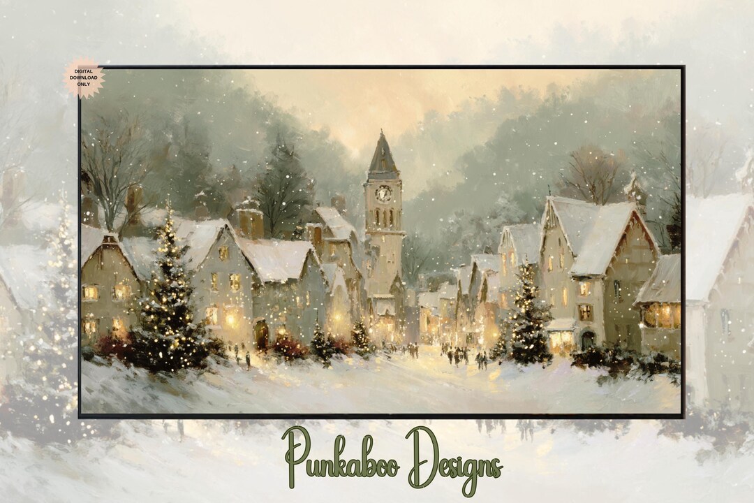Vintage Christmas Village Frame TV | Snowy Christmas Village Frame TV ...