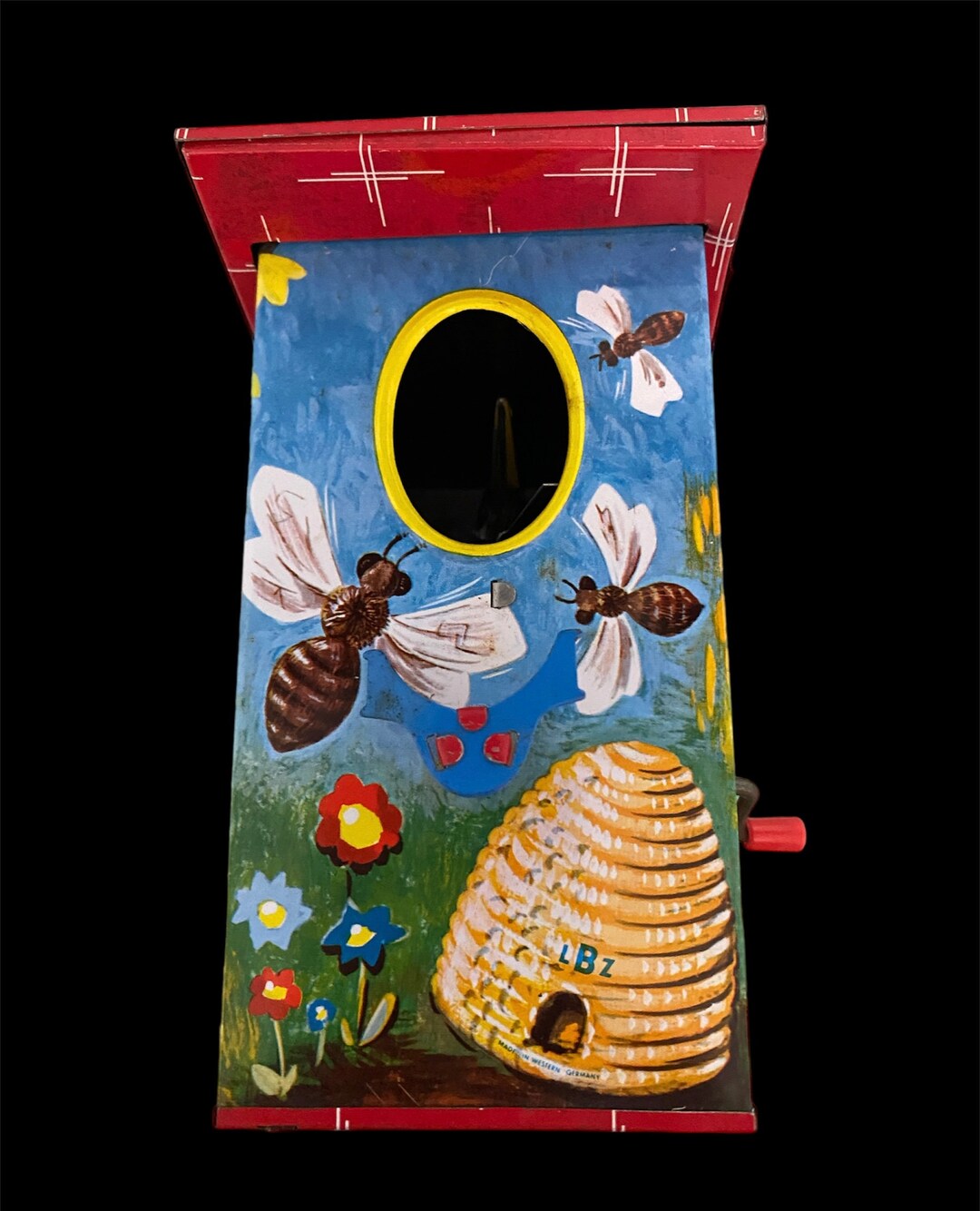 Vintage Tin Metal Wind up Toy Bank Honey Bee Chipmunks Moveable Bird ...