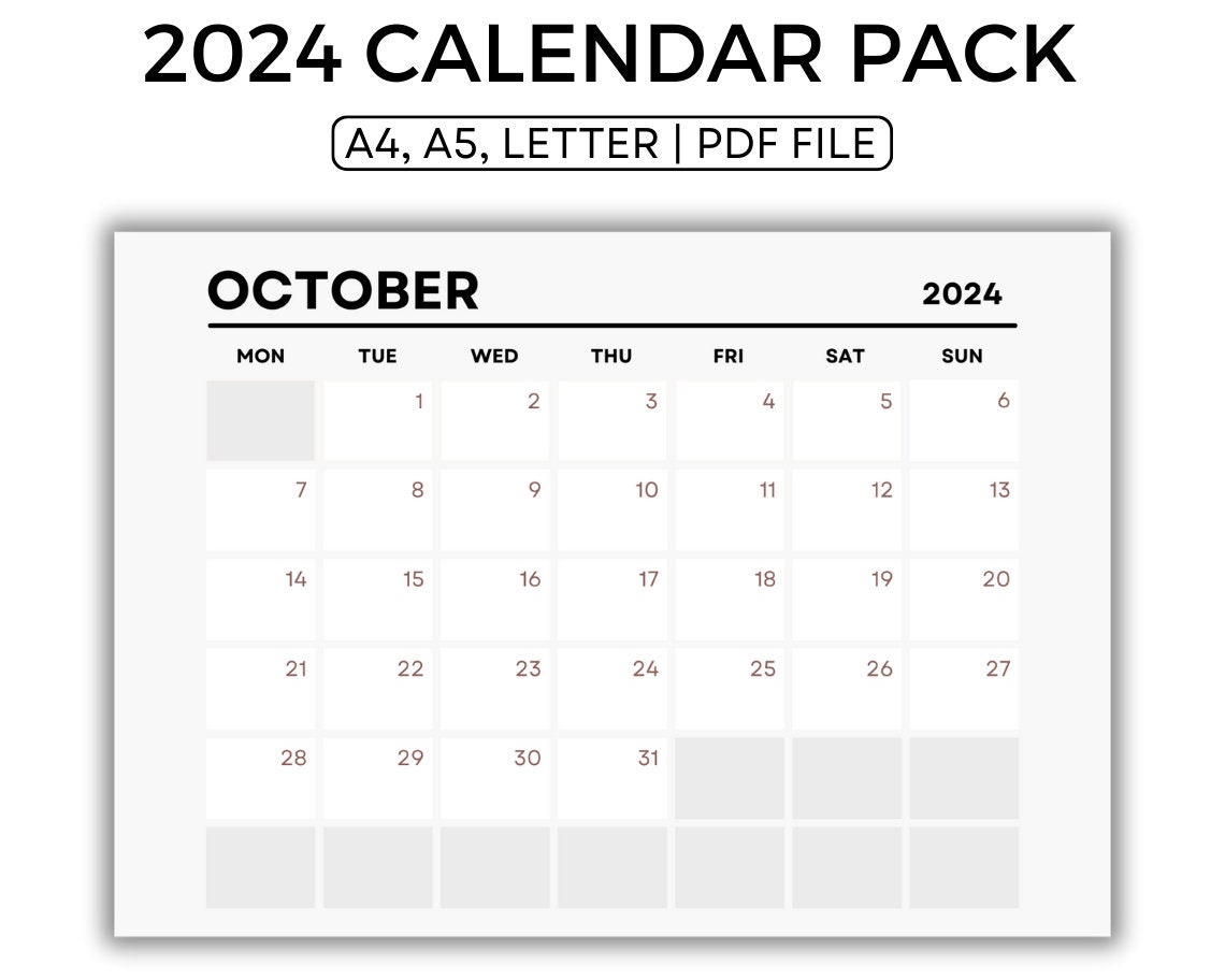 Printable 2024 Calendar All 12 Months Pack - Etsy