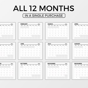 Printable 2024 Calendar All 12 Months Pack - Etsy