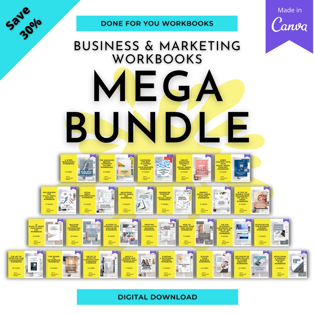 26 Business Marketing Workbooks Mega BUNDLE Done for You Workbook Canva ...