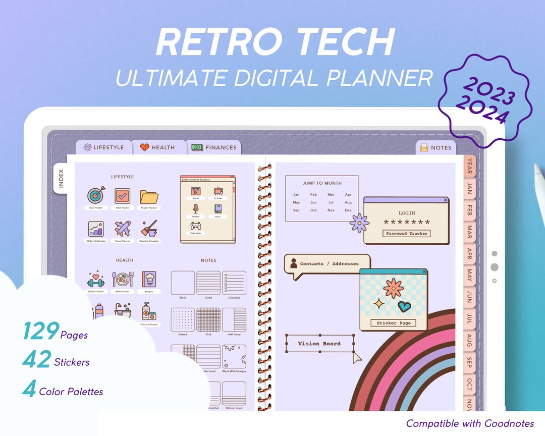 Retro Tech Inspired Digital Planner 2023 and 2024, Goodnotes Planner ...