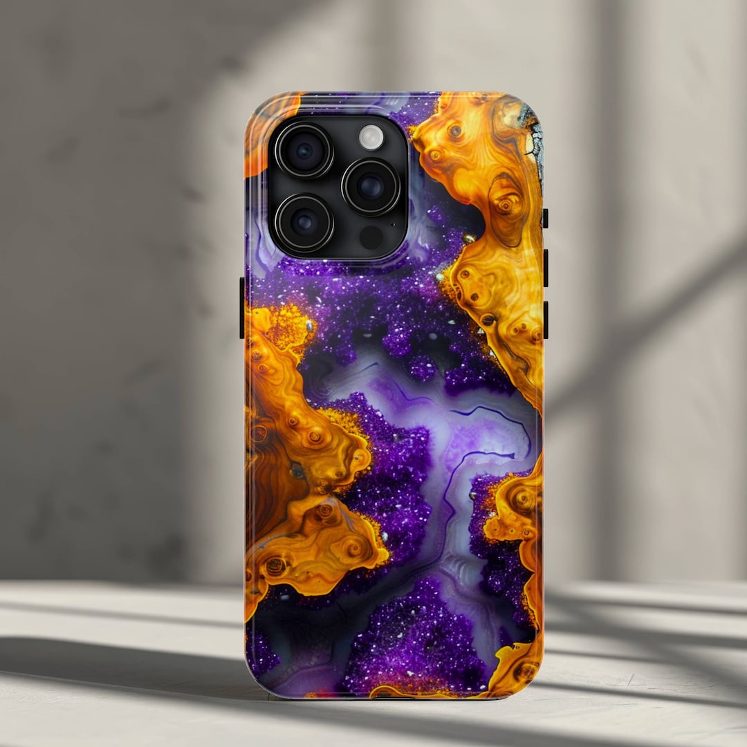 Faux Purple Epoxy Resin Grain Wood Phone Case iPhone 16, 15, 14, 13, 12 ...