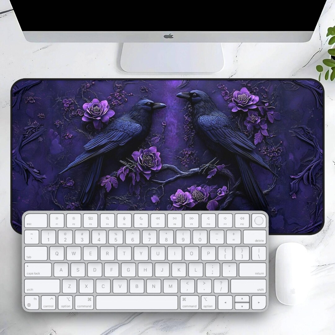 Goth Raven Desk Mat, Purple Crows Mouse Pad, Gothic Gaming Playmat XL ...