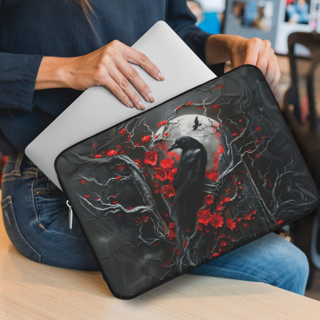 Goth Raven Laptop Sleeve, Gothic Fantasy Raven & Moon Computer Case for ...