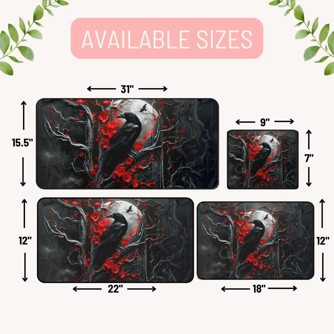 Goth Raven Desk Mat, Gothic Fantasy Raven & Moon Mousepad, Gaming ...