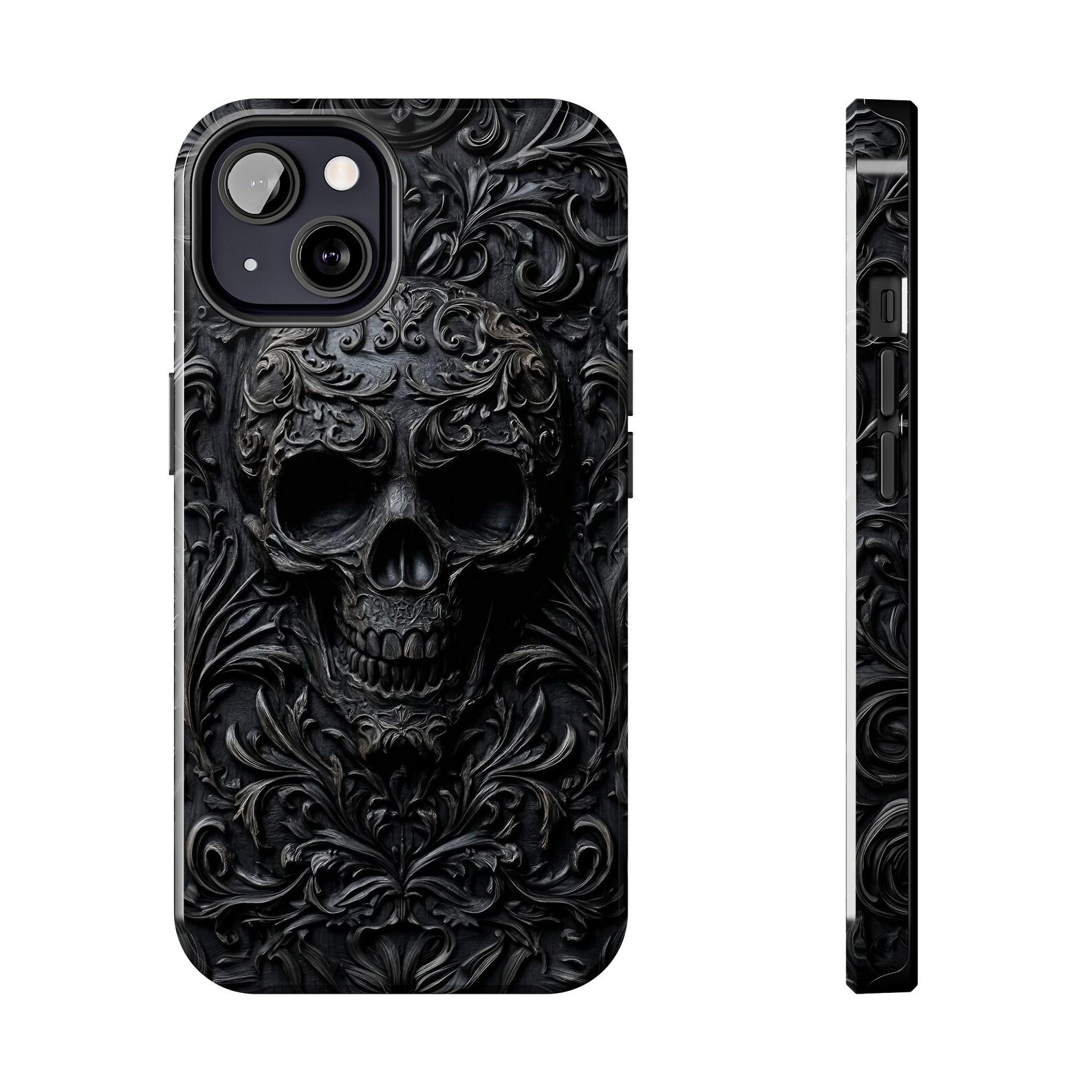 Black Gothic Skull Phone Case for iPhone 17, 16, 15, 14, 13, 12, 11 ...