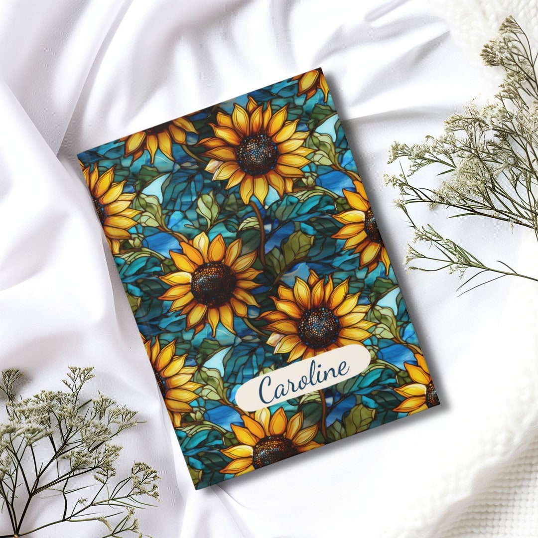 Artsy Sunflower Journal Personalized Hardcover Notebook Floral Stained ...