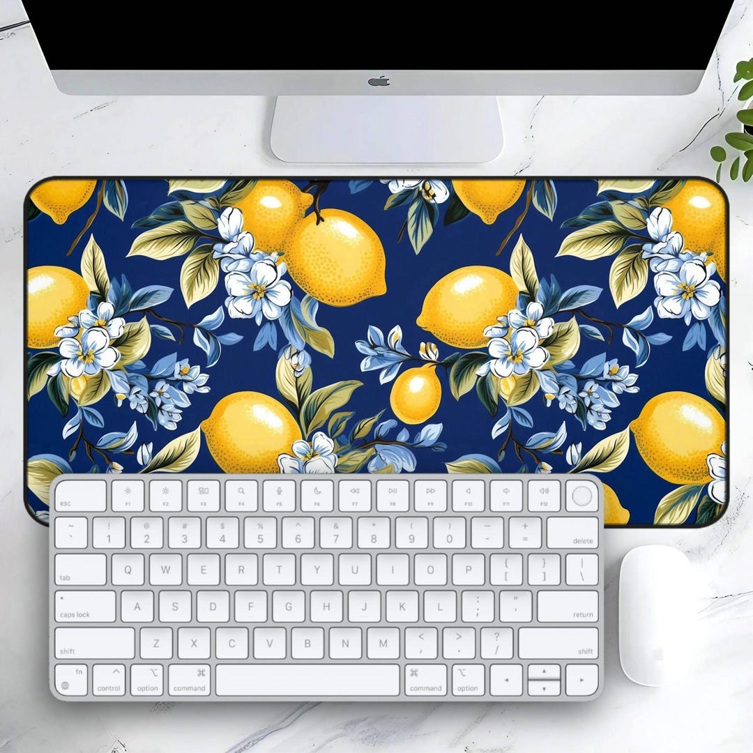 Lemon Blossom Desk Mat, Mediterranean Citrus Mouse Pad, Fruit Playmat ...