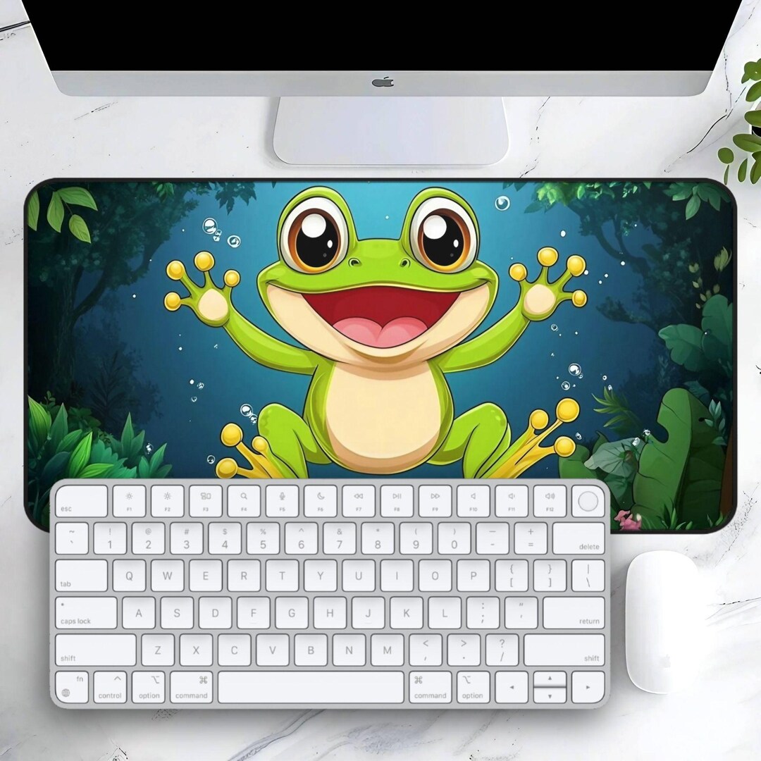 Cute Frog Desk Mat, Happy Green Frog Mouse Pad, Gaming Playmat XL ...