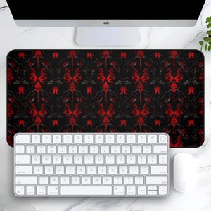 Goth Vampire Desk Mat, Dracula Faux Red & Black Pattern Mousepad ...