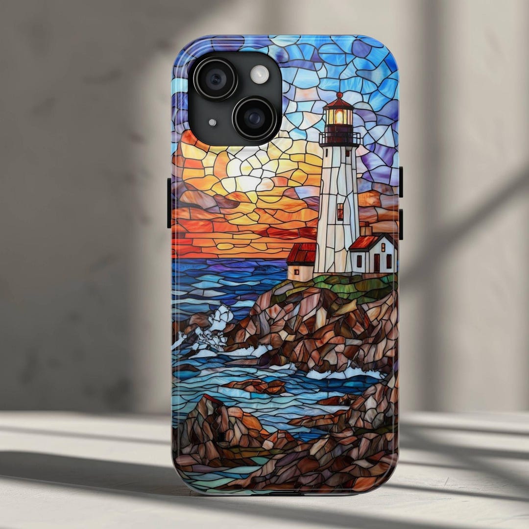 Lighthouse Stained Glass Phone Case iPhone 17, 16, 15, 14, 13, 12, 11 ...