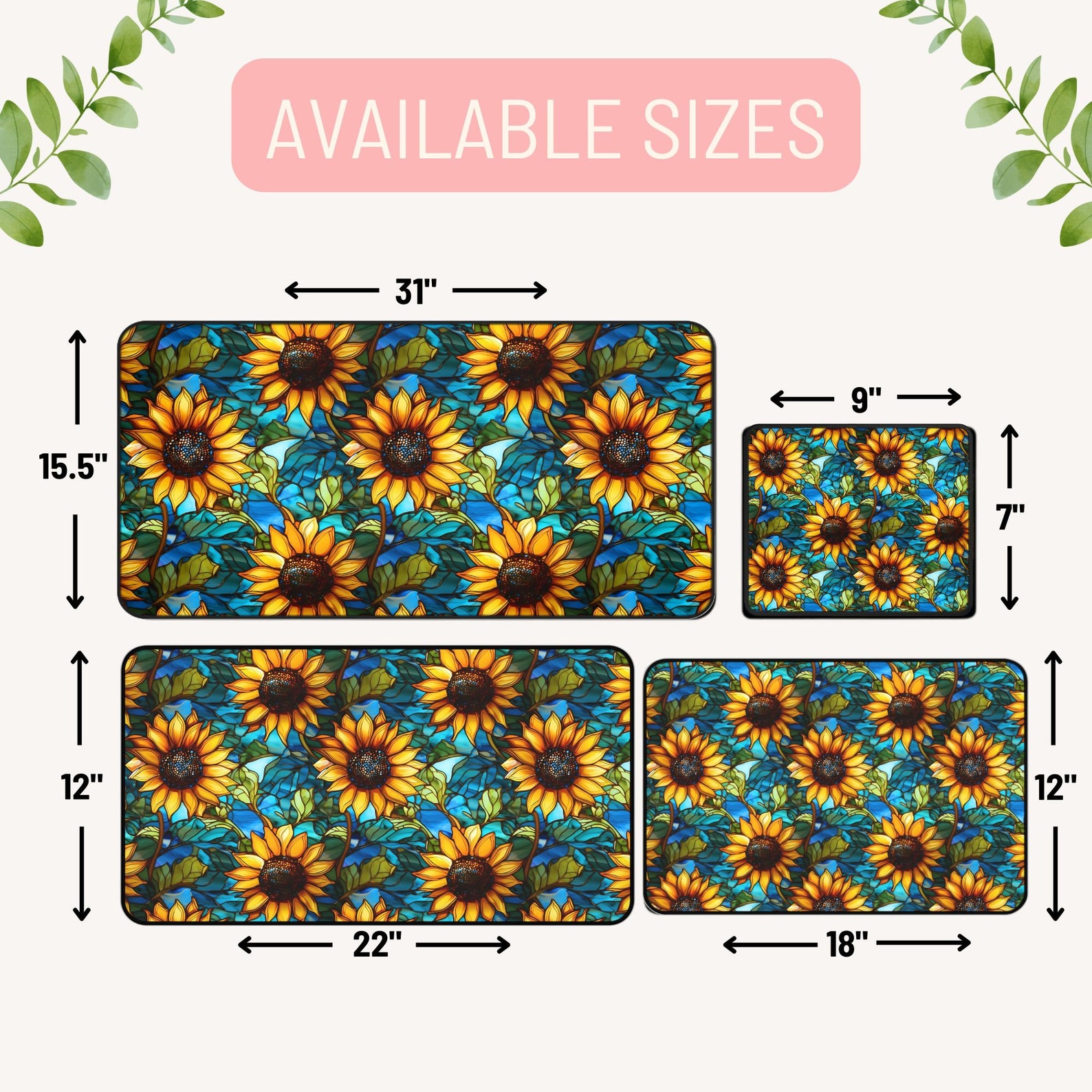 Sunflower Desk Mat, Faux Stained Glass Flower Mousepad, Gaming Playmat ...