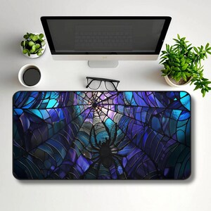 Gothic Spider Desk Mat, Faux Stained Glass Spider Web Mousepad, Gaming ...