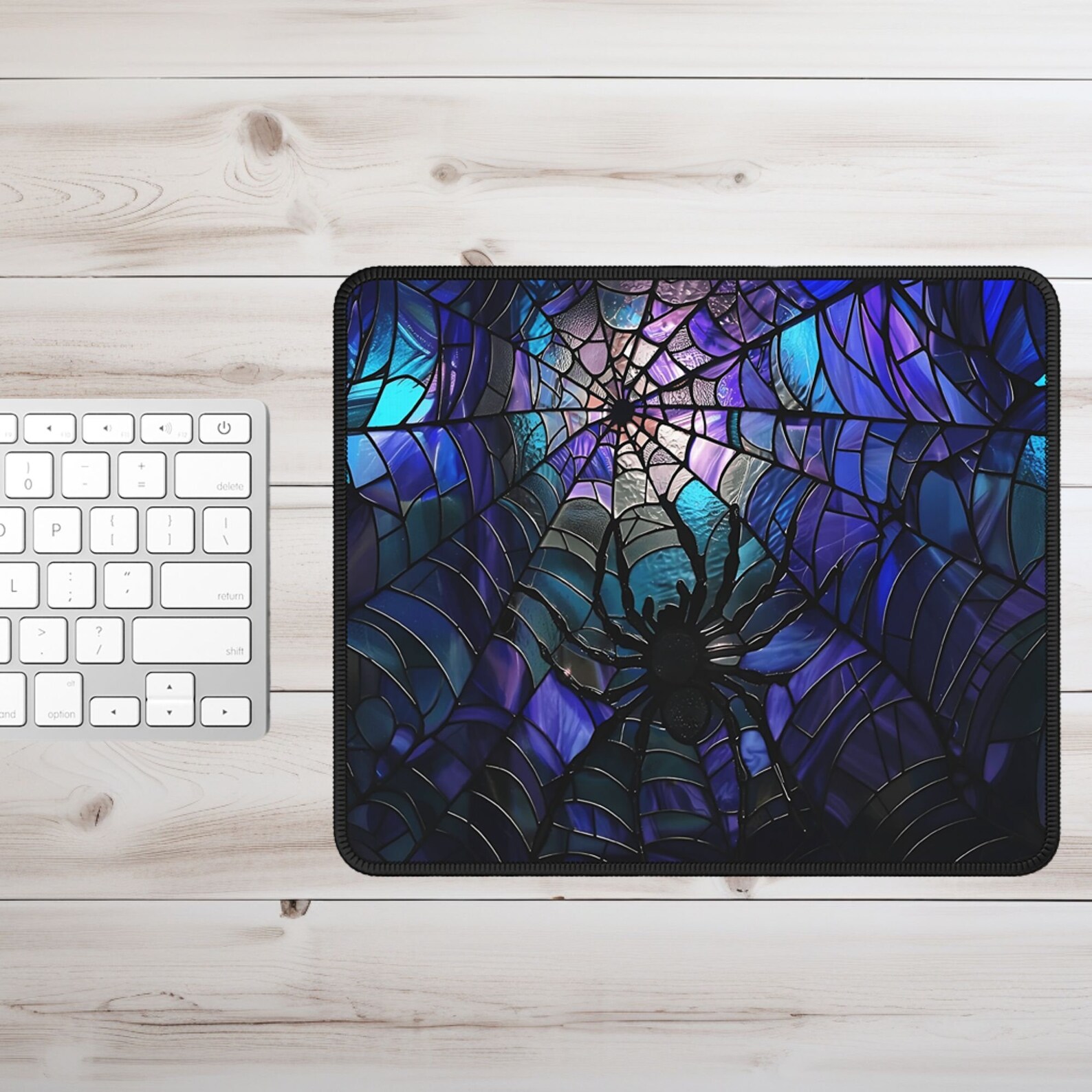 Gothic Spider Desk Mat, Faux Stained Glass Spider Web Mousepad, Gaming ...