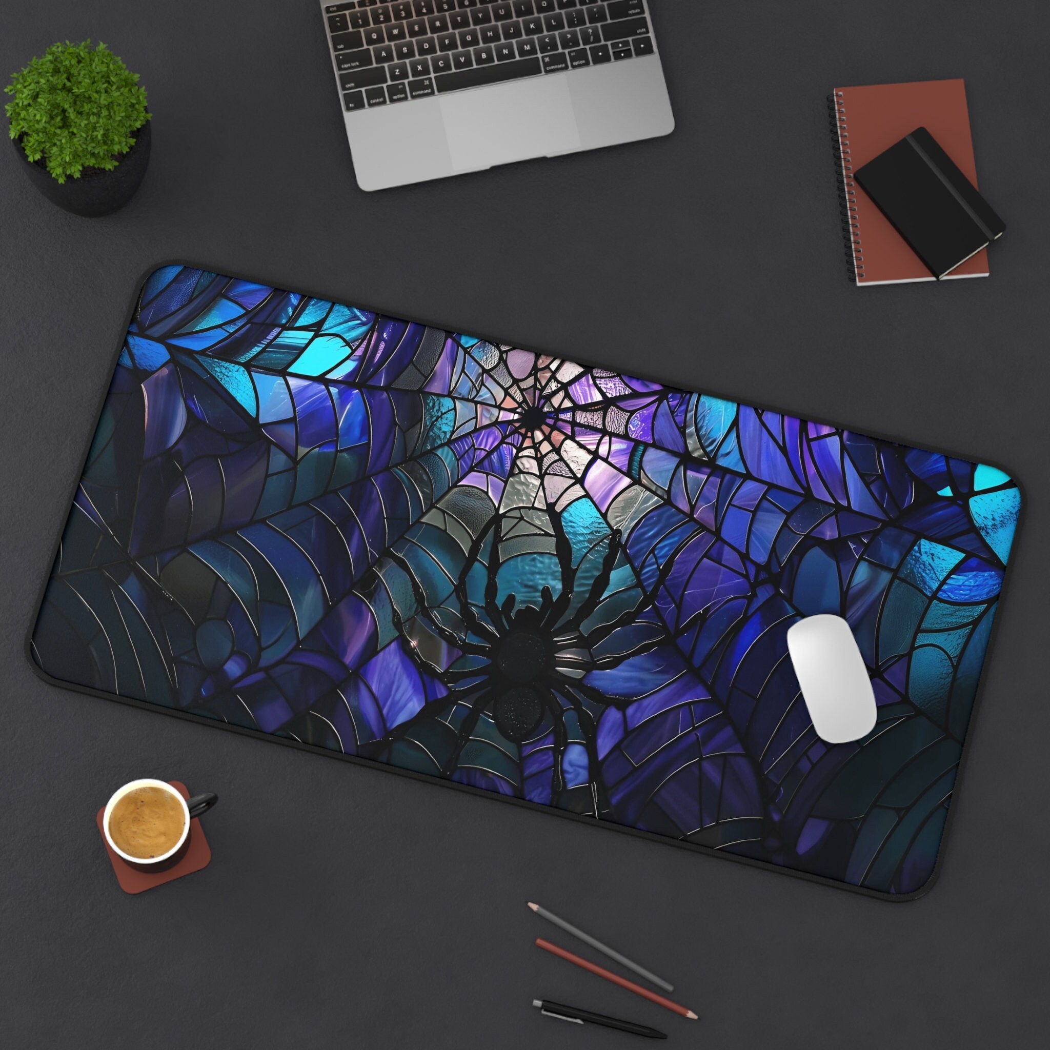 Gothic Spider Desk Mat, Faux Stained Glass Spider Web Mousepad, Gaming ...
