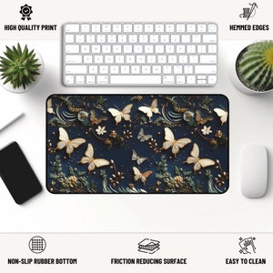 Butterfly Desk Mat, Golden Butterflies and Leaves Mousepad, Gaming ...